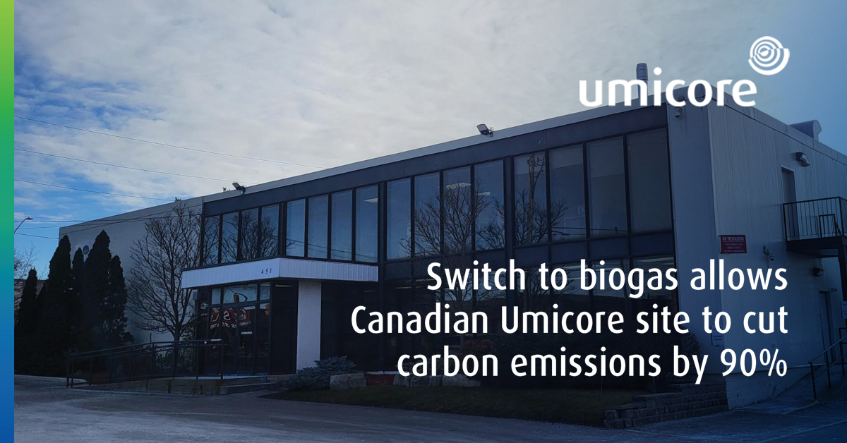 Switch to biogas for the Canadian Umicore site | Umicore